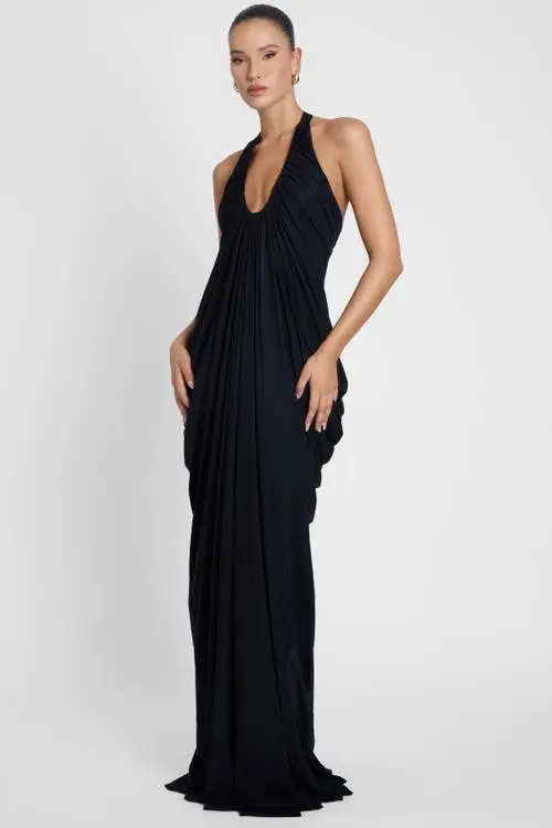 LEAU Cascade Draped Gown - Black