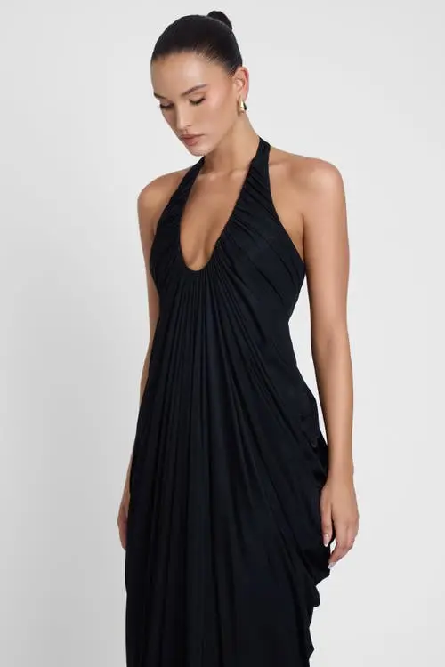 LEAU Cascade Draped Gown - Black