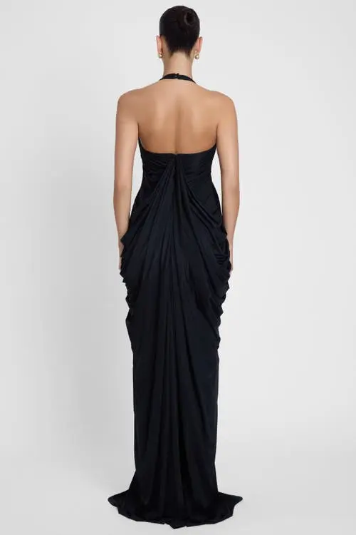 LEAU Cascade Draped Gown - Black