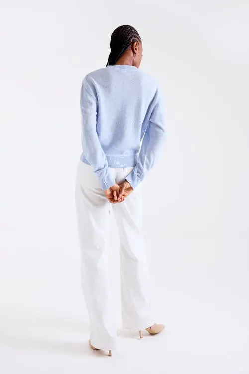 1982 100% Cashmere V-neck Sweater - Azure