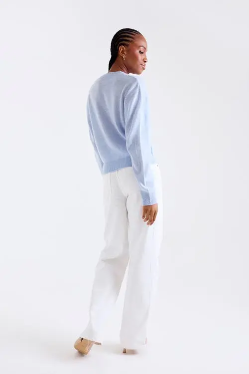 1982 100% Cashmere V-neck Sweater - Azure