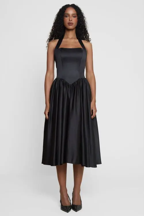 LEAU Halter Corset Midi Dress - Black