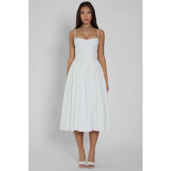 LEAU Ballerina Bustier Midi Dress - White