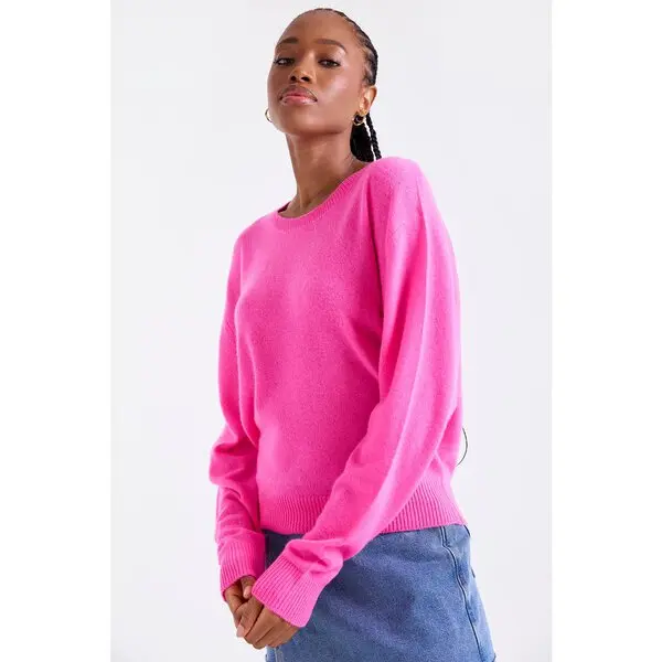 1982 Maila Long Sleeve 100% Cashmere Sweater - Hot Pink