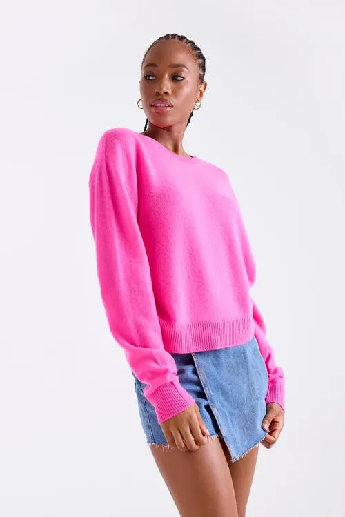 1982 Maila Long Sleeve 100% Cashmere Sweater - Hot Pink