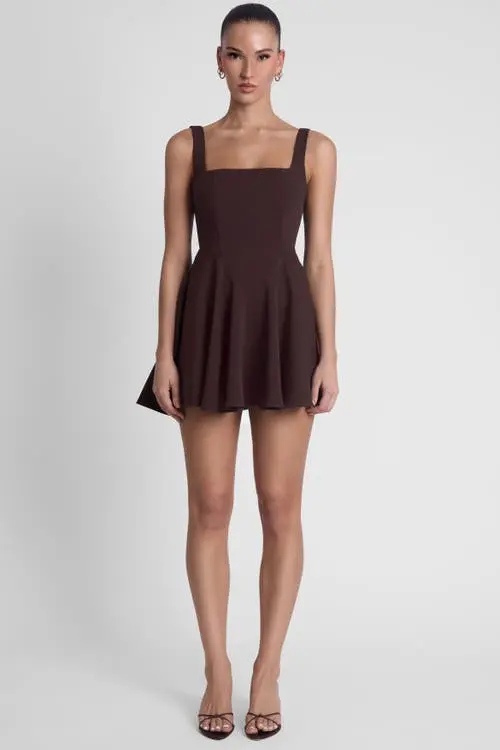LEAU Sloane Square Neck Corset Mini Dress - Brown