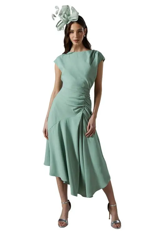 Coast Drape Side Cap Sleeve Midi Dress - Sage