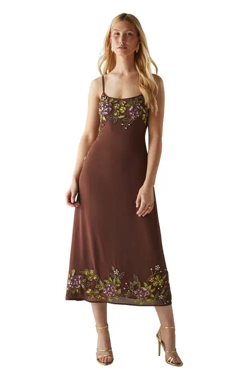 WAREHOUSE Embellished Strappy Sequin Midi Dress