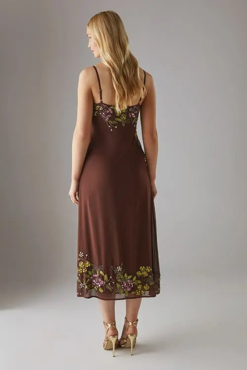 WAREHOUSE Embellished Strappy Sequin Midi Dress