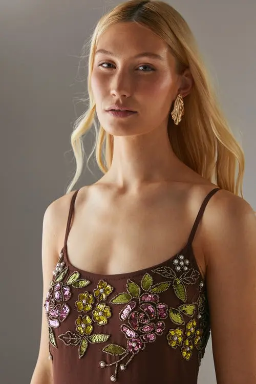 WAREHOUSE Embellished Strappy Sequin Midi Dress