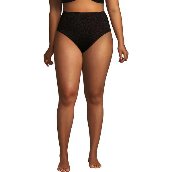 LANDS' END High Waisted Bikini Bottom - Brown Leopard