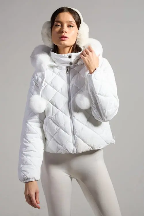 SPARKL Puffer Jacket With Faux-fur Lined Hood - White