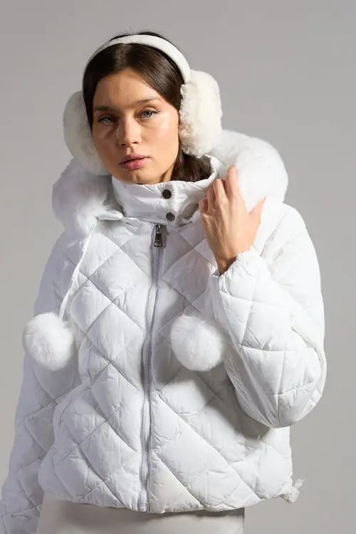 SPARKL Puffer Jacket With Faux-fur Lined Hood - White