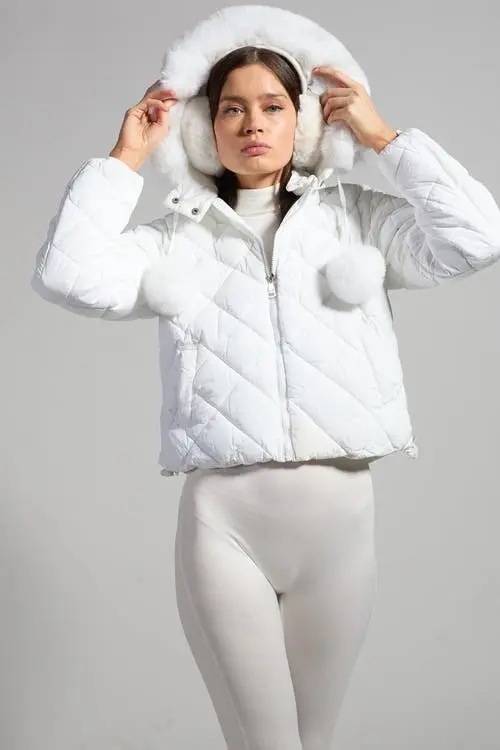 SPARKL Puffer Jacket With Faux-fur Lined Hood - White
