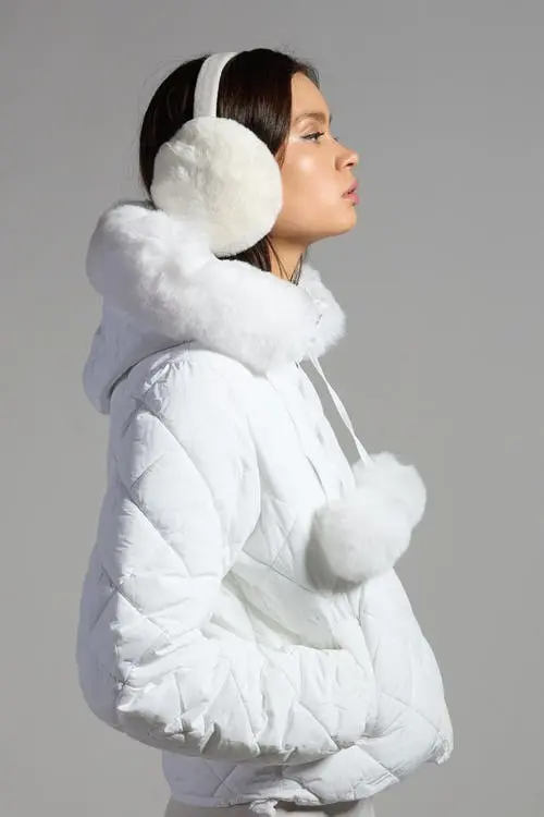 SPARKL Puffer Jacket With Faux-fur Lined Hood - White