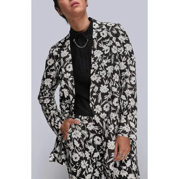 WILDFANG Empower Double Breasted Blazer - Monochrome Floral Black