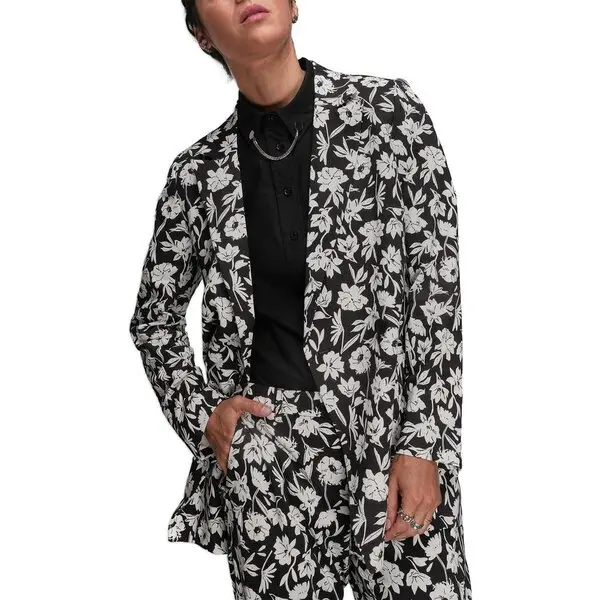 WILDFANG Empower Double Breasted Blazer - Monochrome Floral Black