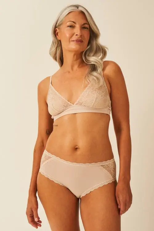STRIPE & STARE Eco Lace Triangle Bra & High Rise Set - Sand