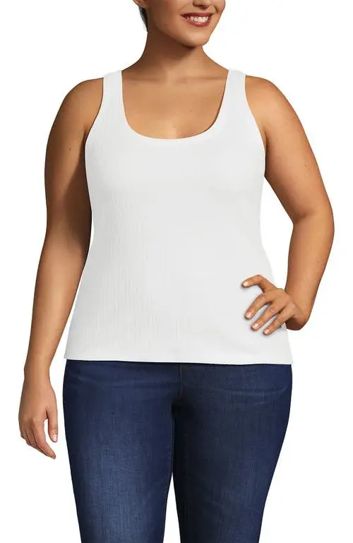 LANDS' END Pointelle Rib Tank - White