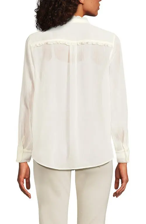 LANDS' END Chiffon Ruffle-front Long Sleeve Top - Ivory
