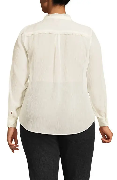 LANDS' END Chiffon Ruffle Front Long Sleeve Top - Ivory