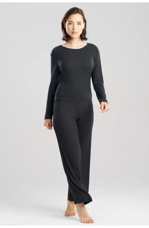 Natori Ribbed Long Sleeve Top - Black