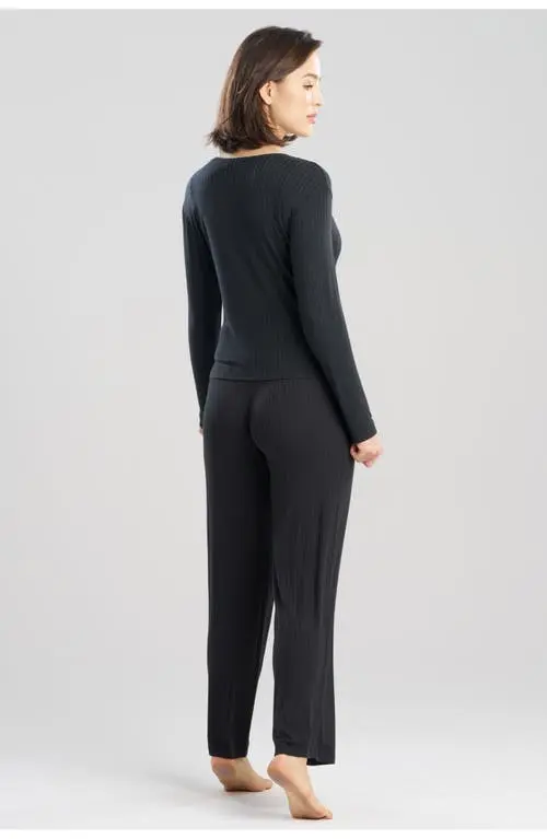 Natori Ribbed Long Sleeve Top - Black