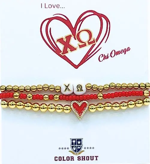 COLOR SHOUT Chi Omega Bracelet Stack - Yellow Gold