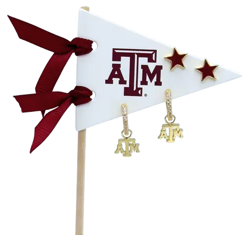 COLOR SHOUT Texas A&m University Pennant Earring Set - Yellow Gold