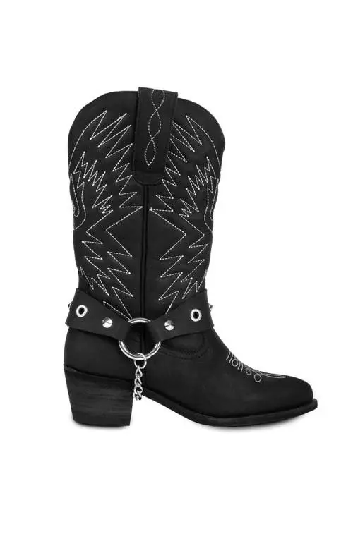 URBNKICKS Cowboy Leather Boots - Black