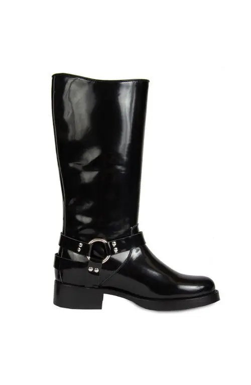 URBNKICKS Tall Distressed Biker Boots - Black