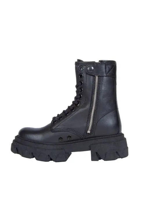 URBNKICKS Leather Combat Boots - Black