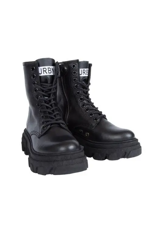 URBNKICKS Leather Combat Boots - Black