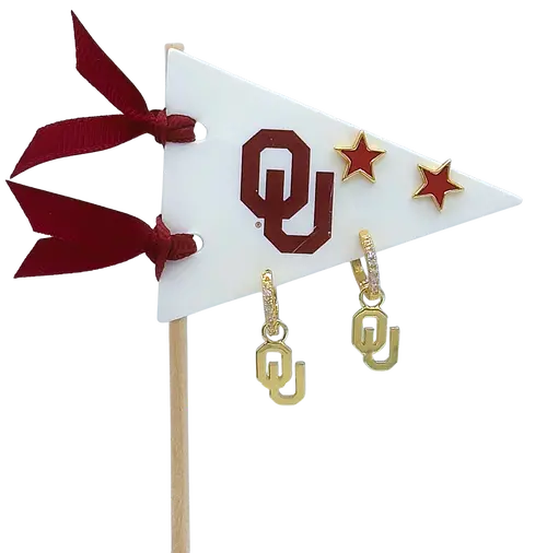 COLOR SHOUT University Of Oklahoma Pennant Earring Set - Yellow Gold