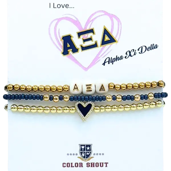 COLOR SHOUT Alpha Xi Delta Bracelet Stack - Yellow Gold