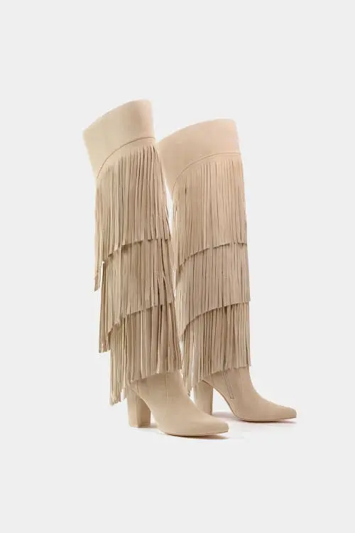 DANTE Fringe Leather Tall Boots