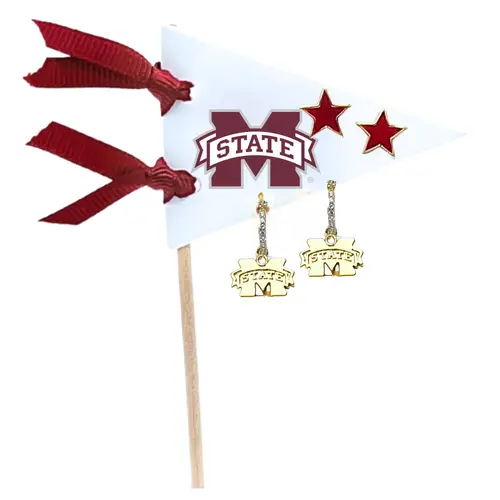 COLOR SHOUT Mississippi State University Pennant Earring Set - Yellow Gold