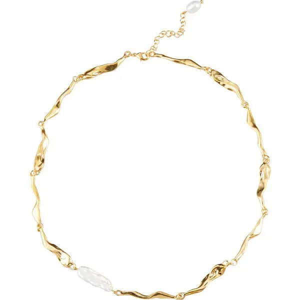 CLASSICHARMS Freshwater Baroque Pearl Molten Necklace - Gold