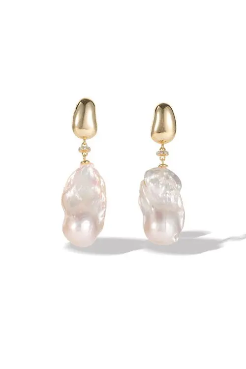 CLASSICHARMS Large Baroque Pearl Drop Earrings - Gold