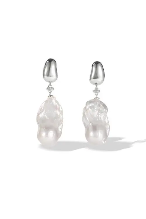 CLASSICHARMS Large Baroque Pearl Drop Earrings - Silver