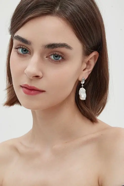 CLASSICHARMS Large Baroque Pearl Drop Earrings - Silver