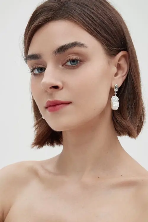CLASSICHARMS Large Baroque Pearl Drop Earrings - Silver