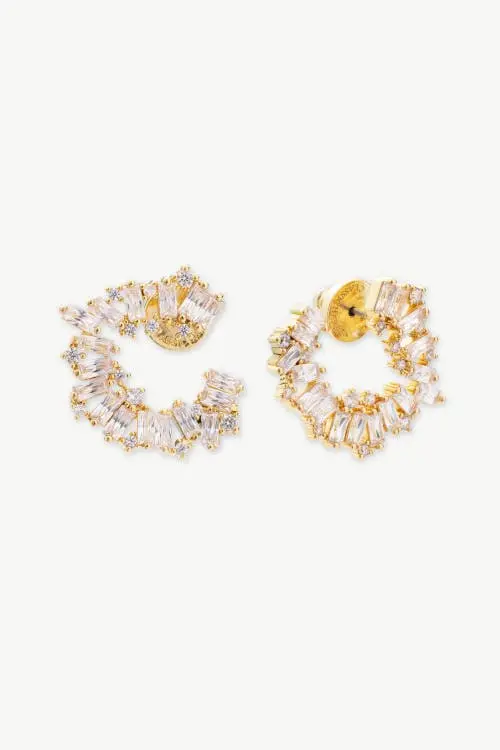 CLASSICHARMS Crescent Baguette Cubic Zirconia Stud Earrings - Gold