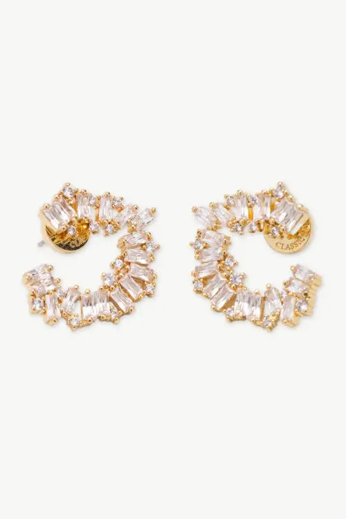 CLASSICHARMS Crescent Baguette Cubic Zirconia Stud Earrings