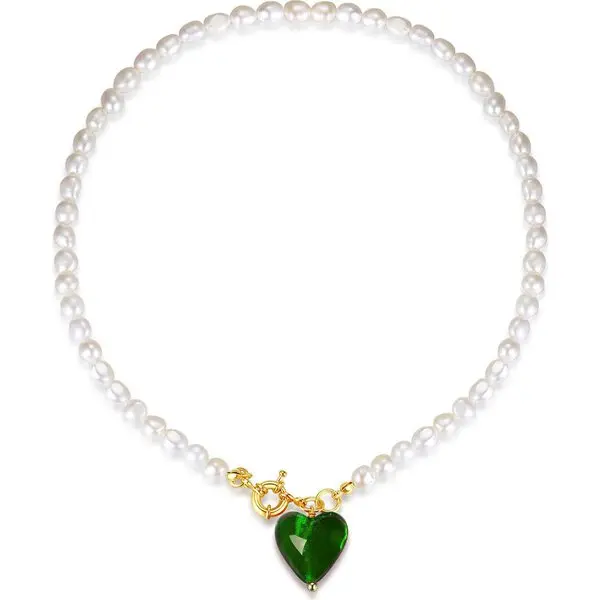 CLASSICHARMS Esmée Glaze Heart Pendant Baroque Pearl Necklace - Green