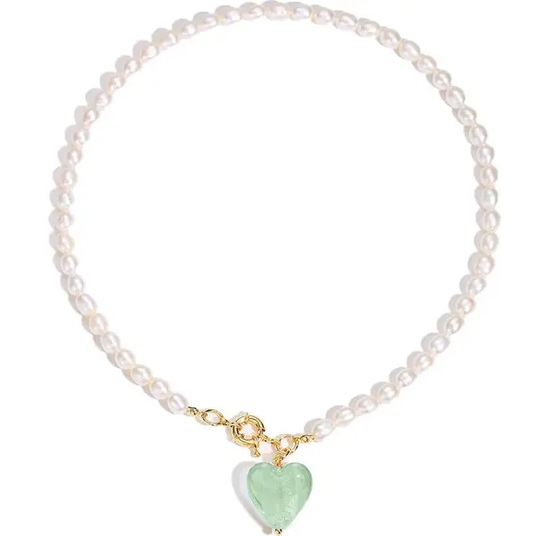 CLASSICHARMS Esmée Glaze Heart Pendant Baroque Pearl Necklace - Lime Green