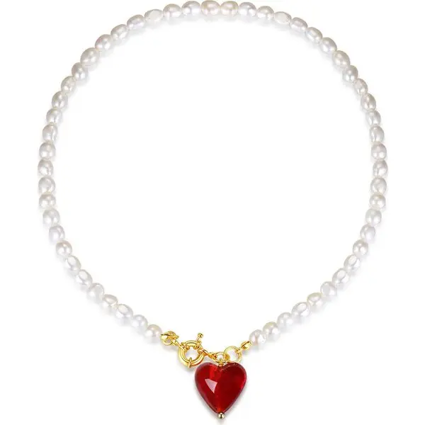 CLASSICHARMS Esmée Glaze Heart Pendant Baroque Pearl Necklace - Red