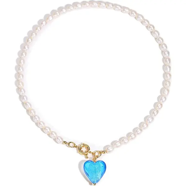 CLASSICHARMS Esmée Glaze Heart Pendant Baroque Pearl Necklace - Sky Blue