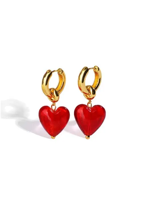 CLASSICHARMS Esmée Glaze Heart Dangle Earrings - Red