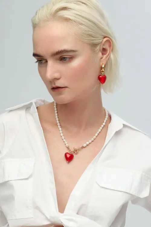 CLASSICHARMS Esmée Glaze Heart Dangle Earrings - Red